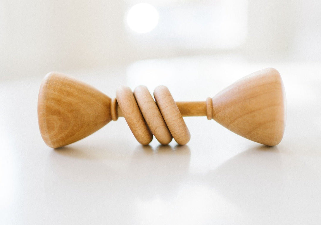 Wooden baby rattles with soothing sounds made by Bannor Toys