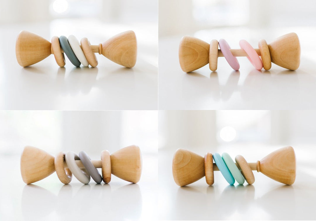 Wooden baby rattles with soothing sounds made by Bannor Toys
